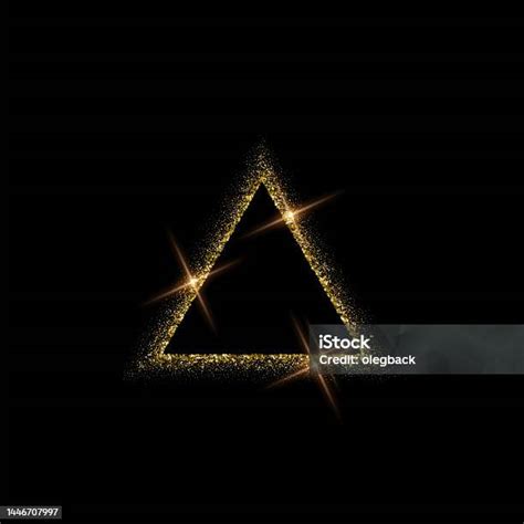 밝은 글로우 조명 효과 벡터 삽화가 있는 반짝이로 만든 삼각형 골드 프레임 소용돌이 포털을 위한 고급 금속 먼지의 추상 황금 테두리 검은색 배경에 장식 왕실 상 1위에 대한
