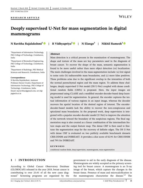 Deeply Supervised UNet For Mass Segmentation In Digital Mammograms Request PDF