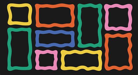 추상적인 유기적 물결 모양의 프레임 세트입니다 복사 공간이 있는 장난기 넘치는 색상 테두리 복고풍 미학 지그재그 텍스트 상자 실루엣 프레임에 대한 스톡 벡터 아트 및 기타