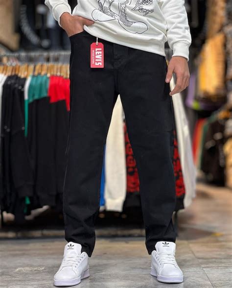 شلوار فول بگ مشکی مردانه پارچه جین کجراه سایزبندی ۳۱ تا ۳۶ 👌