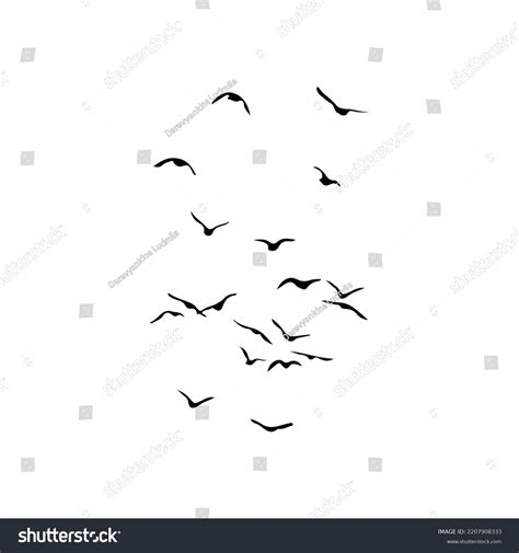 Hand Drawn Flock Flying Birds Sun Stock Vector Royalty Free