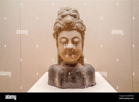 Beijing China February 16 2023 Stone Statue Of Bodhisattva In The