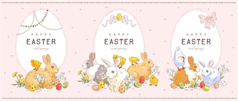 Premium Vector Easter Label Set With Hand Drawn Bunny And Egg