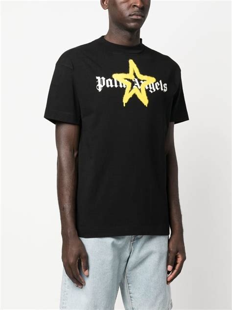 Palm Angel Yellow Star Sprayed Logo Print T Shirt In Black