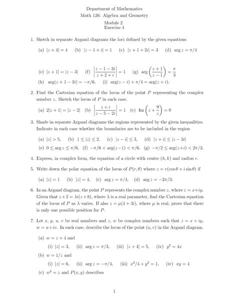 Math 126 Exercise 4 2021 Department Of Mathematics Math 126 Algebra And Geometry Module 2
