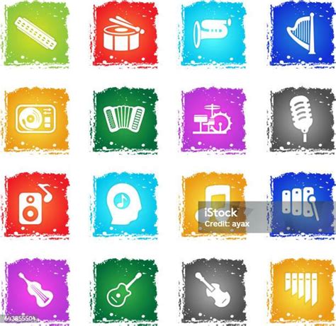 音樂圖示集向量圖形及更多口琴圖片 口琴 吉他 弦樂器 咪高峰 Istock