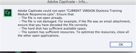 Captivate 9 Project Wont Open HELP ELearning