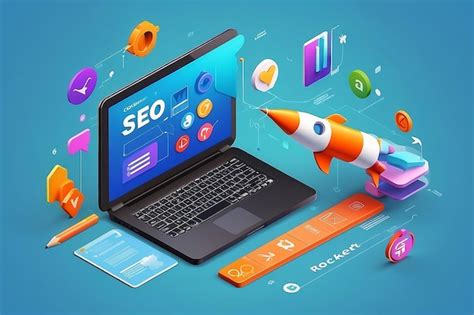 3d Seo Optimization With Rocket For Marketing Social Media Concept Interface For Web Analytics