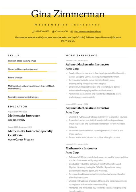 Mathematics Instructor Resume Examples And Templates