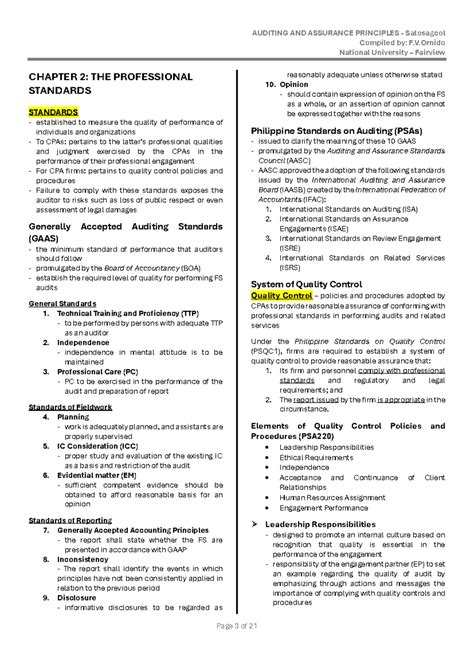 Auditing Theory Notes Chapter 2 Auditing And Assurance Principles Salosagcol Compiled By