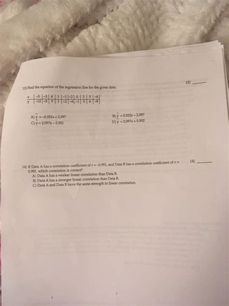 Solved Find The Equation Of The Regression Line For The Chegg