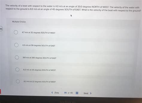 Solved The Velocity Of A Boat With Respect To The Water Is