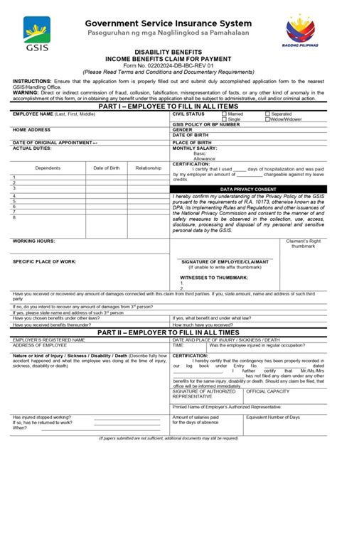 Gsis Disability Benefits Income Benefits Claim For Payment