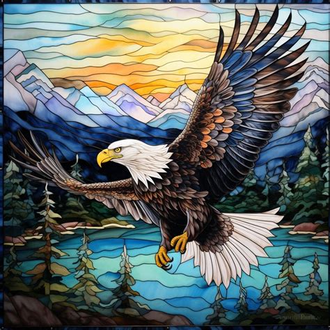 Stained Glass Bald Eagle Design And Craft Material 30 Png Pack Design
