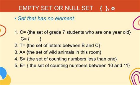 Empty Set Or Null Set Set That Has No Element 1 C The Set Of Grade 7