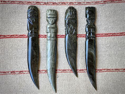 Obsidian Athame Mayan Symbols Handmade Knife 10 Black Obsidian