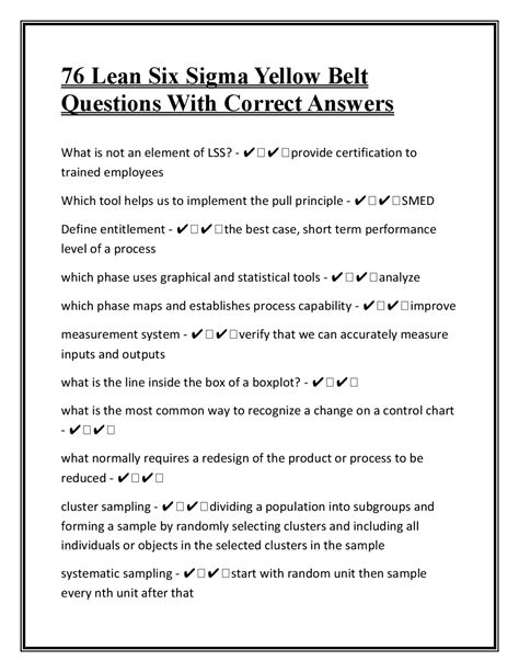 76 Lean Six Sigma Yellow Belt Questions With Correct Answers