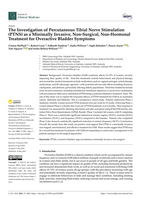 Pdf The Investigation Of Percutaneous Tibial Nerve Stimulation Ptns As A Minimally Invasive