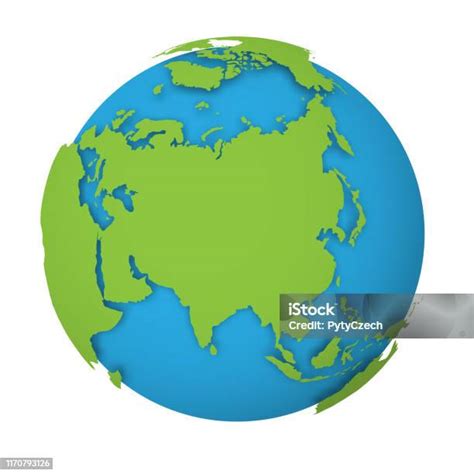 자연 지구 지구 지구 푸른 바다와 바다에 그림자를 떨어 뜨리는 녹색 땅과 3d 세계지도 벡터 일러스트레이션 0명에 대한 스톡