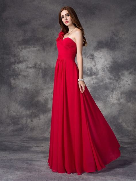 A Lineprincess One Shoulder Hand Made Flower Sleeveless Long Chiffon