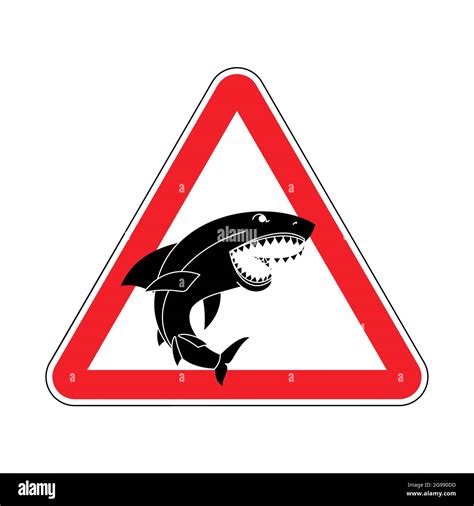 Attention Shark Caution Sea Predator Red Triangle Road Sign Stock