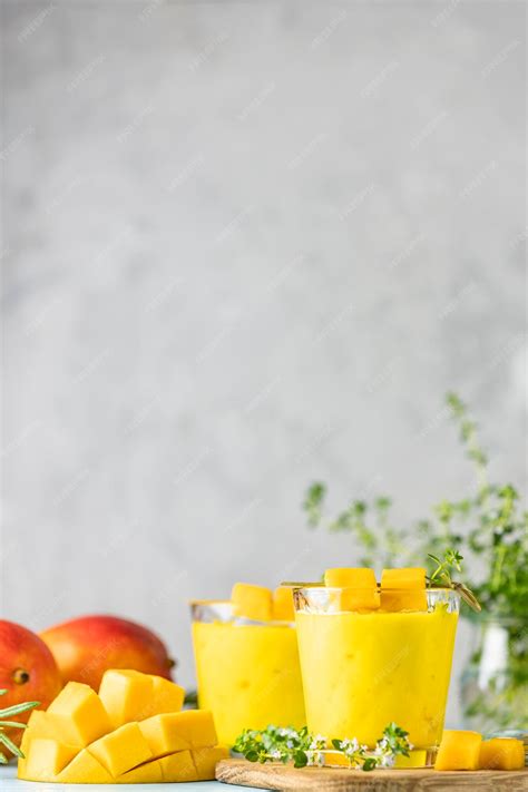 Premium Photo Yellow Indian Mango Yogurt Drink Mango Lassi Or
