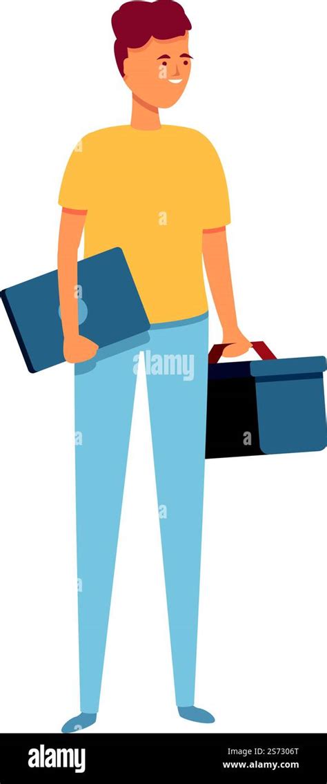 Young Engineer Icon Cartoon Vector System Computer Server Datacenter Young Engineer Icon