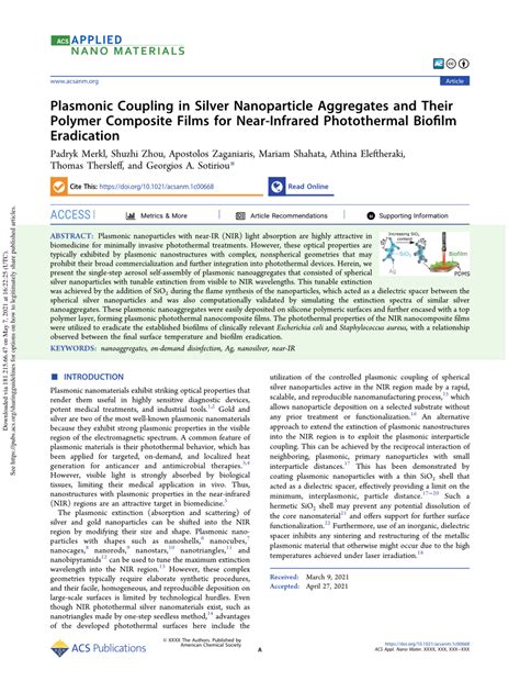 Pdf Plasmonic Coupling In Silver Nanoparticle Aggregates And Their