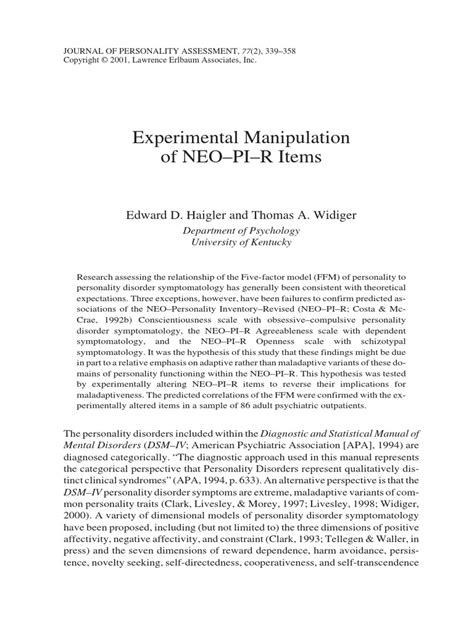 Experimental Manipulation Of Neo Pi R Items Pdf Personality
