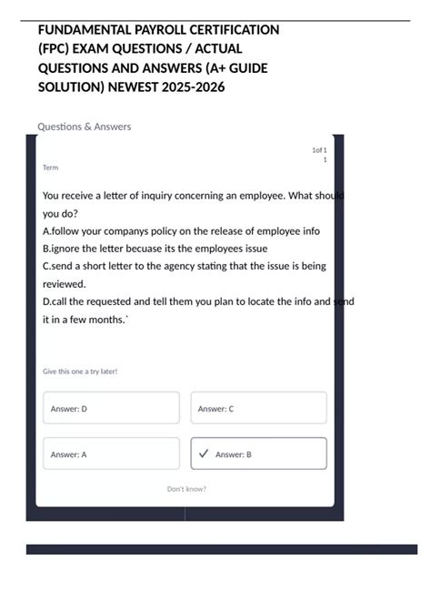 Fundamental Payroll Certification Fpc Exam Questions Actual Questions And Answers A Guide
