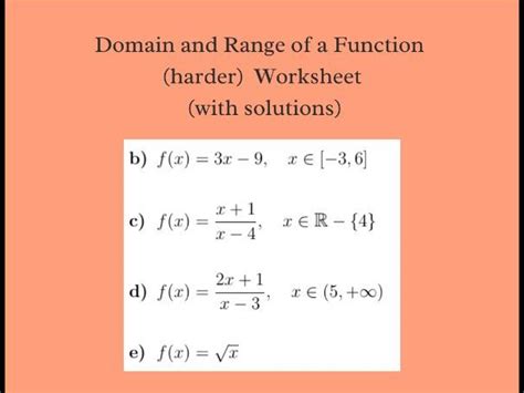 Domain And Range Of A Function Harder Worksheet With Solutions