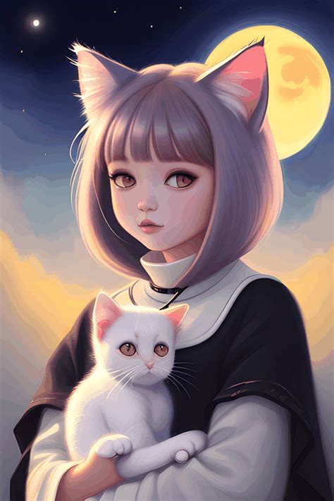 Download Ai Generated Girl Cat Royalty Free Stock Illustration Image