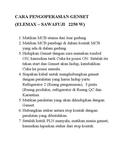 Cara Pengoperasian Genset Pdf