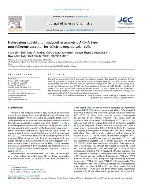 Pdf Heteroatom Substitution Induced Asymmetric A D A Type Non Fullerene Acceptor For Efficient