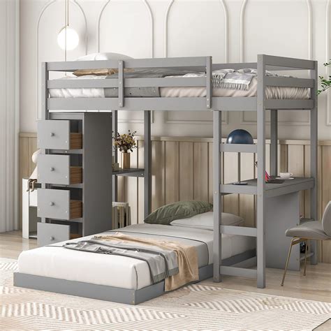 Harper Bright Designs Twin Over Twin Bunk Beds With Desk And Storage