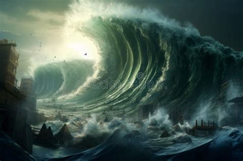 Overpowering Tsunami Wave Generate Ai Stock Image Image Of Green