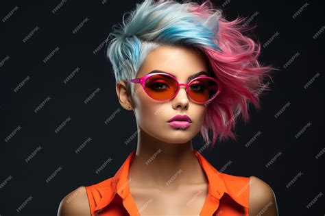 Premium Ai Image Portrait Of A Beautiful Girl With Rainbow Neon