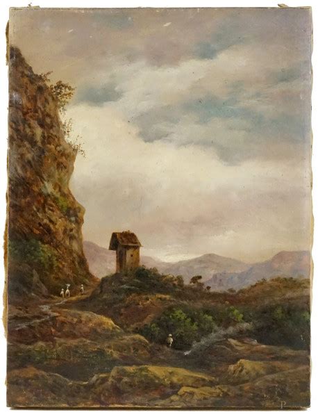 Pittore Del XIX Secolo Paesaggio Laziale Olio Su Tela Cm 33x25