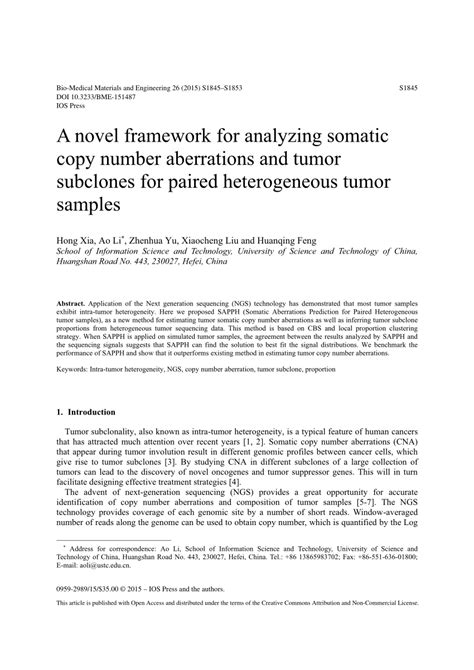 Pdf A Novel Framework For Analyzing Somatic Copy Number Aberrations