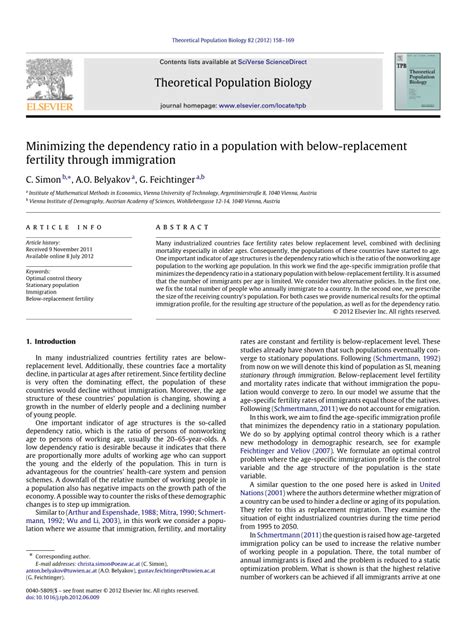 Pdf Minimizing The Dependency Ratio In A Population With Below Replacement Fertility Through
