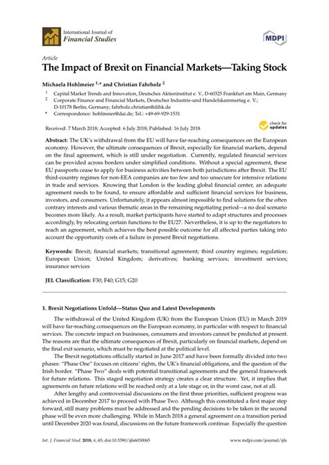 Pdf The Impact Of Brexit On Financial Markets—taking Stock