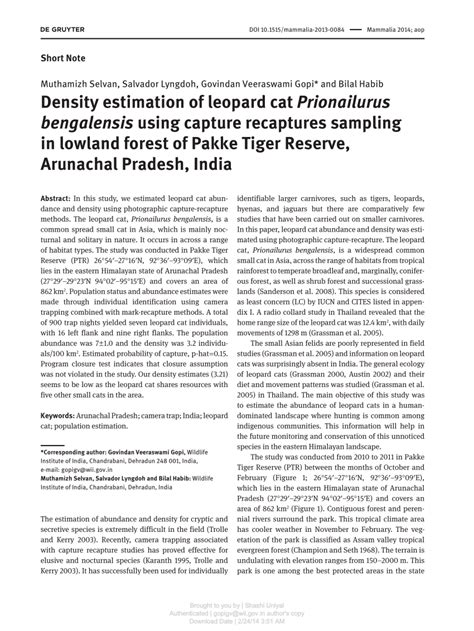 Pdf Density Estimation Of Leopard Cat Prionailurus Bengalensis Using Capture Recapture