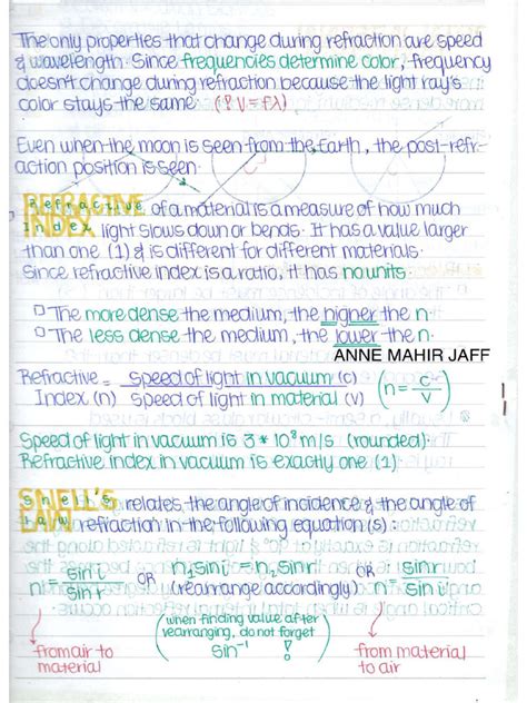 Physics Igcse Refractive Index Notes By Anne Jaff Pdf
