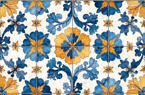 Tile Floral Geometric Pattern Background Azure Tiles Stock Image