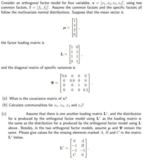Solved Consider An Orthogonal Factor Model For Four
