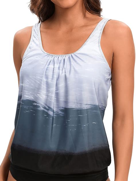 Bikinx Tankini Top Black Swimsuit Tops For Women Modest Tummy Control Swim Tops Plus Size