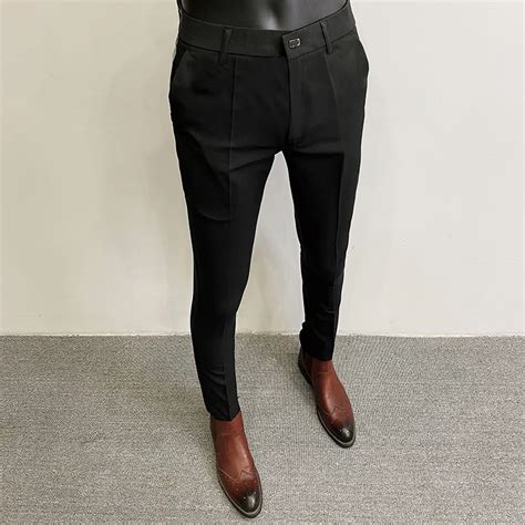 남성용 정장 바지 드레스 판탈론 옴브레 스트레치 슬림 포멀 바지 단색 캐주얼 바지 패션 남성 의류 Aliexpress