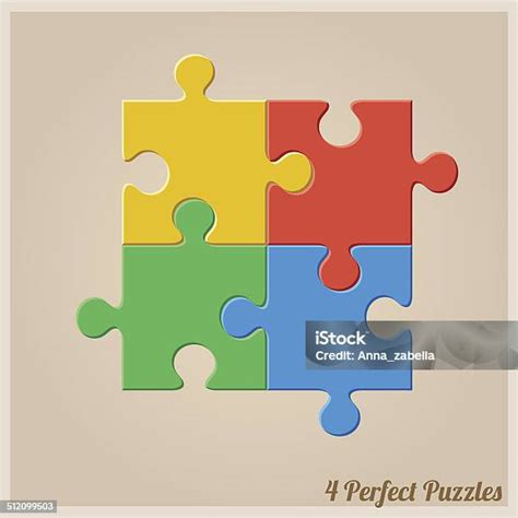 Four Colourful Puzzle Pieces Vector Eps 10向量圖形及更多一個物體圖片 一個物體 一組物體