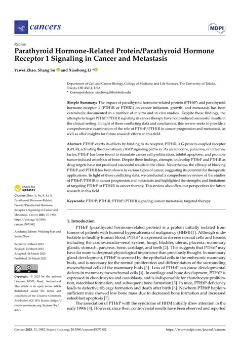 Pdf Parathyroid Hormone Related Proteinparathyroid Hormone Receptor