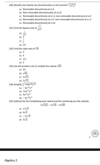 Solved 20 Identify And Classify Any Discontinuities In The Chegg